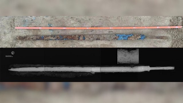 Arqueólogos encontram espada medieval de 500 anos em praça na Suécia